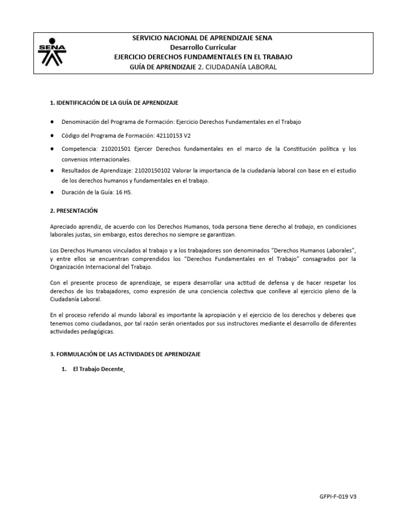 Guia No.2 Derechos Fundam en El Trabajo | PDF | Sindicato | Derecho laboral