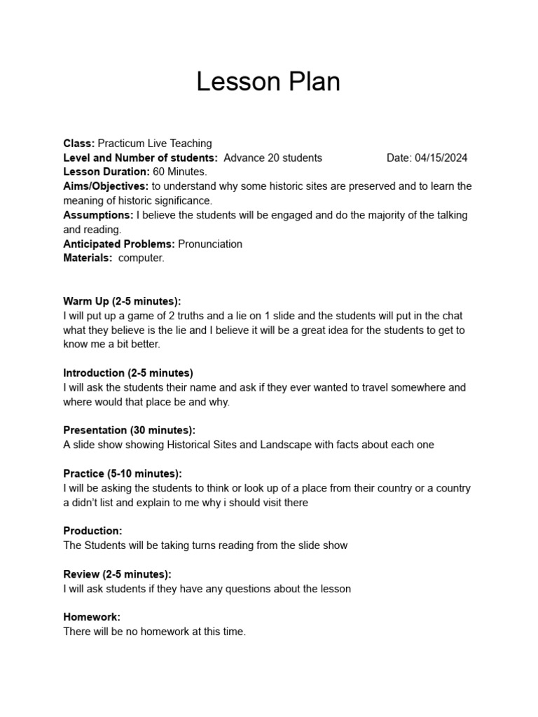 Lesson Plan Advance 7 | PDF