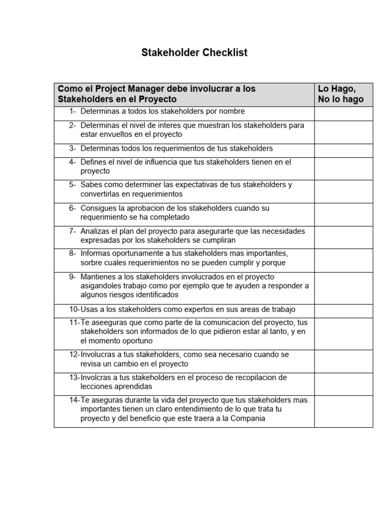 6-Stakeholder Checklist | PDF | Negocios