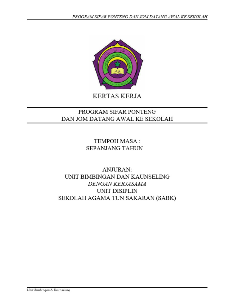 Kertas Kerja Program Sifar Ponteng Dan Jom Datang Awal Ke Sekolah | PDF
