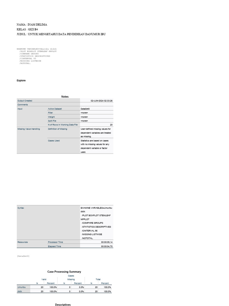 Nama Inam Delima Spss | PDF | Mean | Skewness