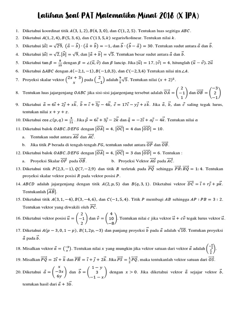Latihan Soal PAT Matematika Minat 2018 (X IPA) | PDF