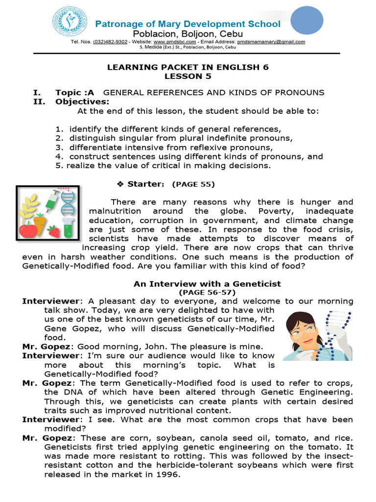 English 6 Lesson: Pronouns Overview | PDF | Pronoun | Grammatical Number