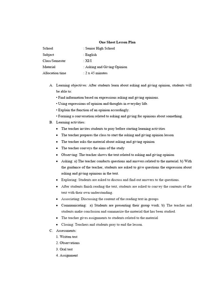 One Sheet Lesson Plan | PDF | Career & Growth | Foreign Language Studies