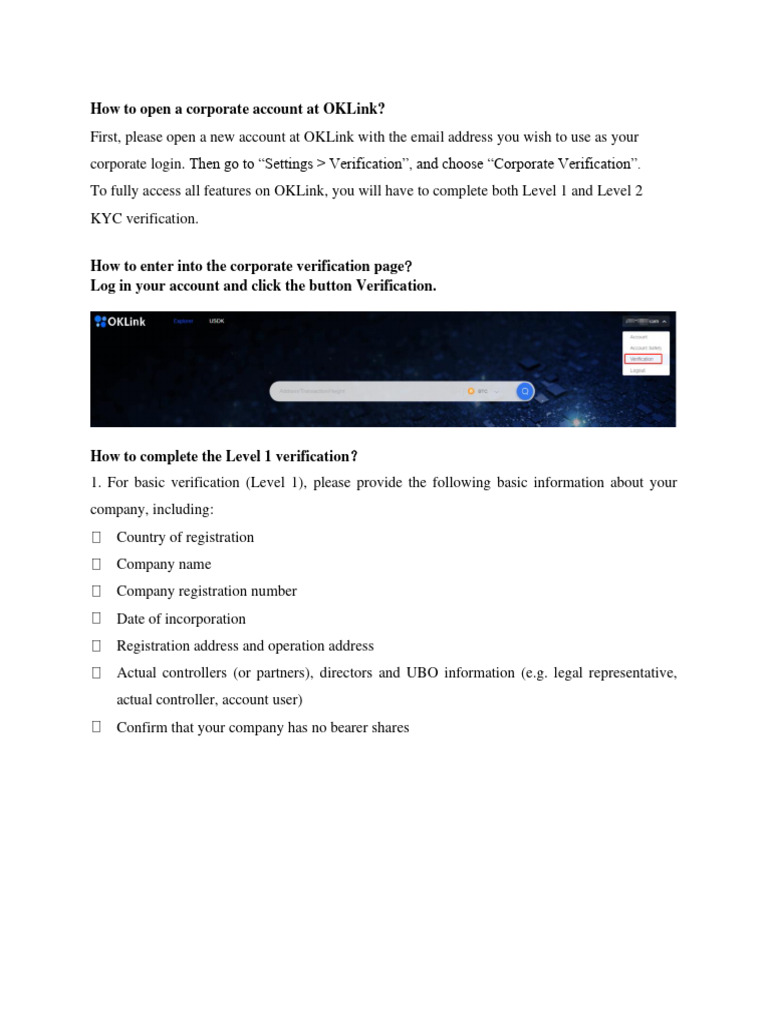 OKLink Corporate KYC Checklist en | PDF