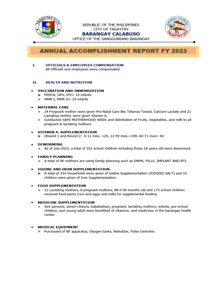 Annual Accomplishment Reports Fy 2023 | Download Free PDF | Dietary Supplements | Mother