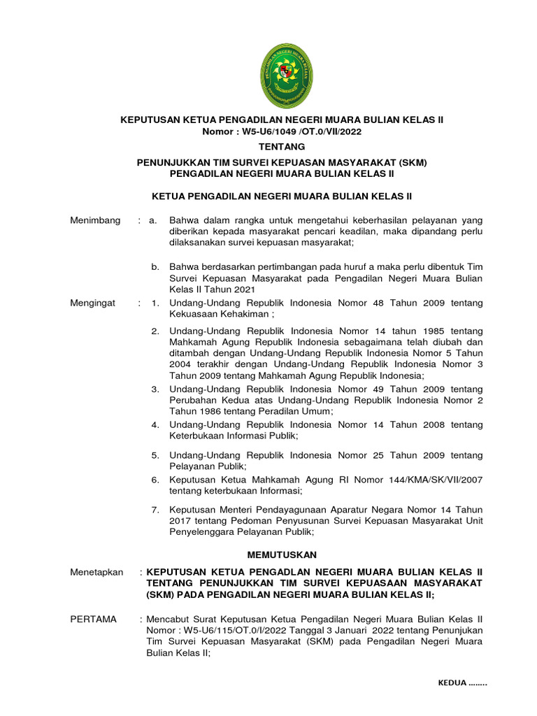 SK PENUNJUKKAN TIM SURVEY KEPUASAN MASYARAKAT (SKM) | PDF