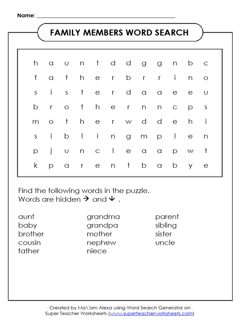 FAMILY_MEMBERS_WORD_SEARCH | PDF | Word Search | Games Of Mental Skill