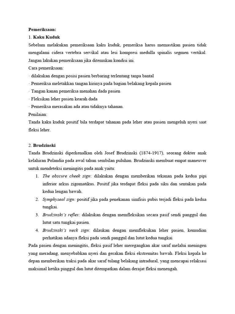 Pemeriksaan Kaku Kuduk | PDF