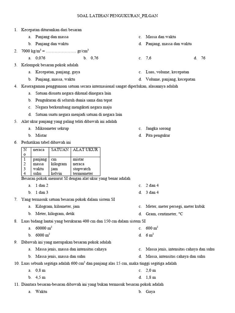 Soal Latihan Pengukuran - Pilgan | PDF