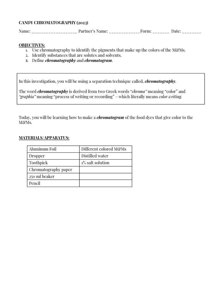 Candy Chromatography (2023) | PDF | Chromatography | Chemistry