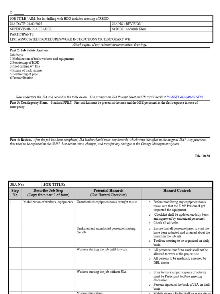 Jsa For HDD | PDF | Safety | Occupational Safety And Health