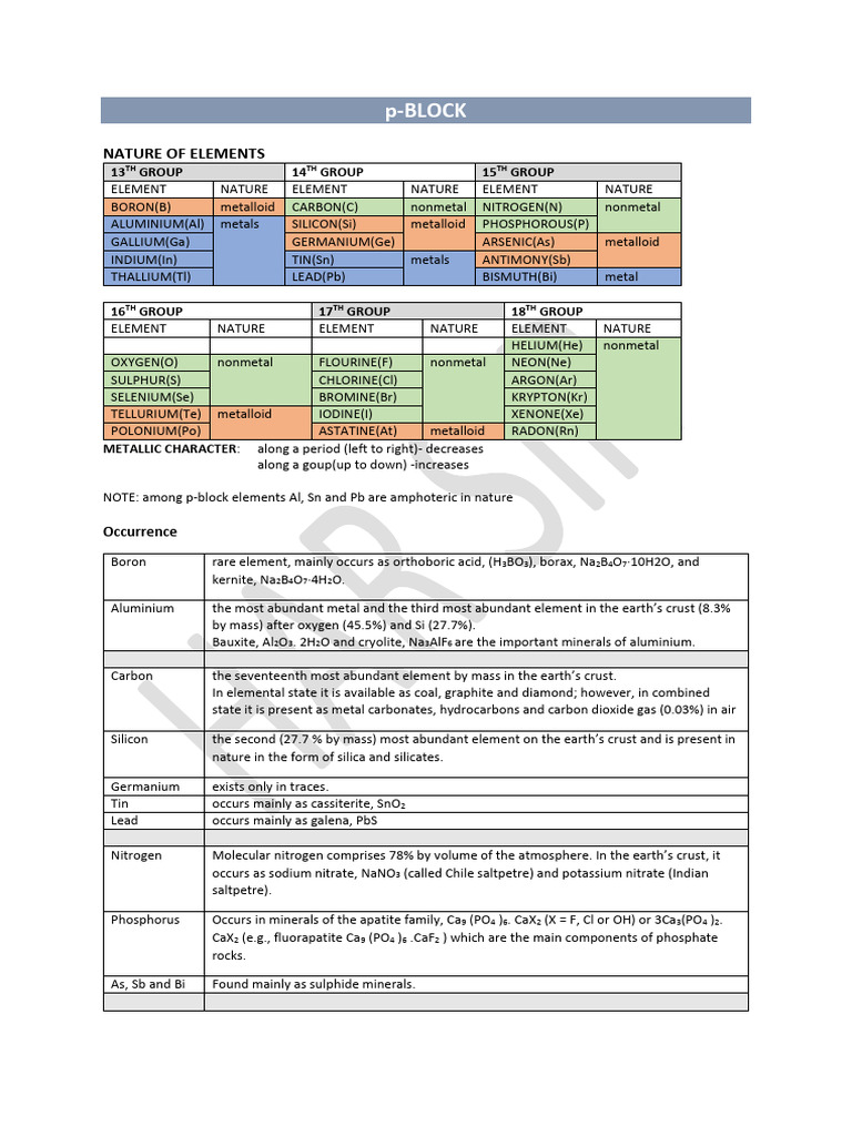 1.p-Block - Introduction 0 Physical Properties | PDF | Physical ...