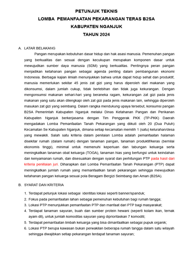 PETUNJUK TEKNIS Lomba Pemanfaatan Pekarangan Teras B2sa Edit | PDF