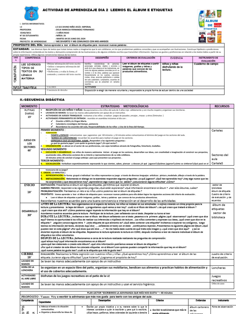 Act2 Leemos Un Álbum de Etiquetas .Escribimos | PDF | Aprendizaje | Experiencia