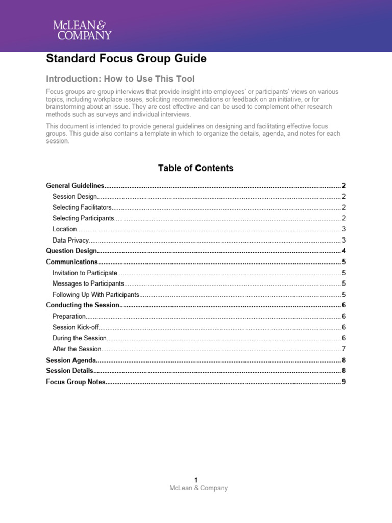 06 Standard Focus Group Guide | PDF | Focus Group
