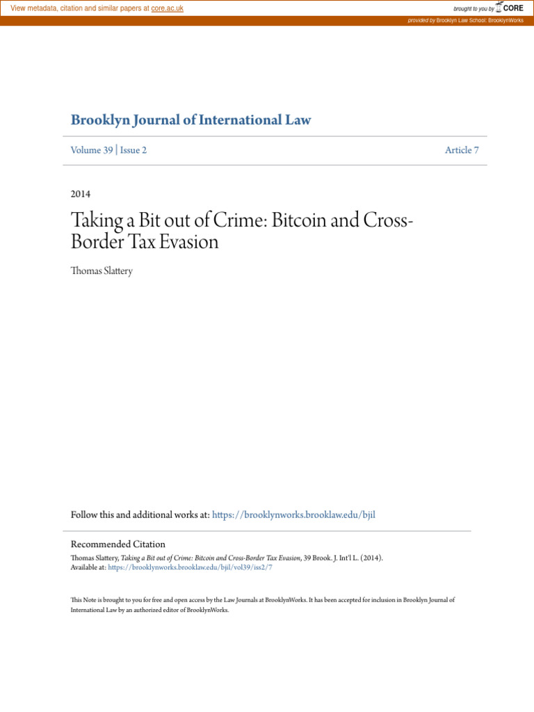 Taking A Bit Out of Crime: Bitcoin and Cross-Border Tax Evasion | PDF ...