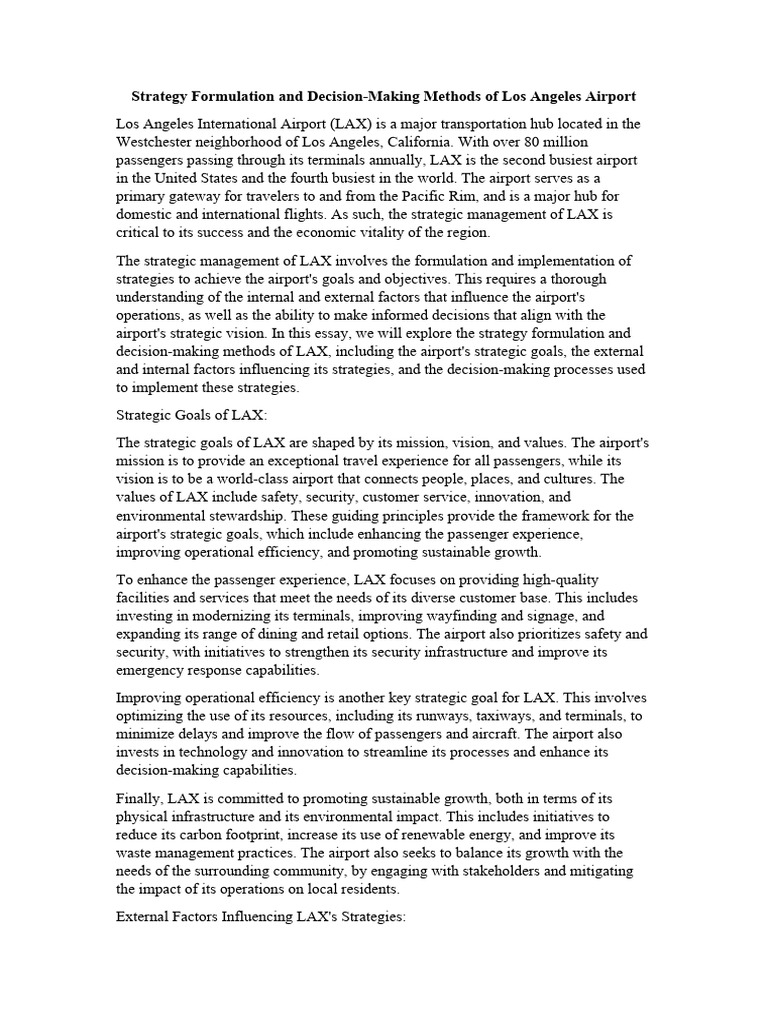 Strategy Formulation of LAX | Download Free PDF | Strategic Management | Los Angeles ...