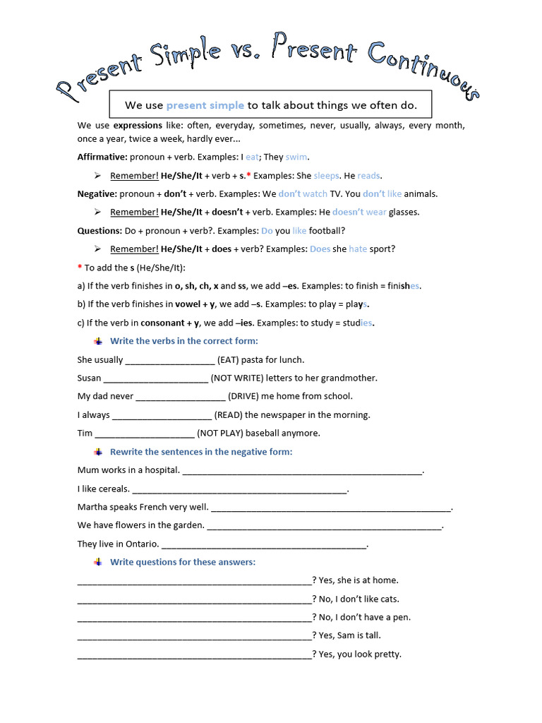 Present Simple vs. Present Continuous | PDF | Verb | Syntax