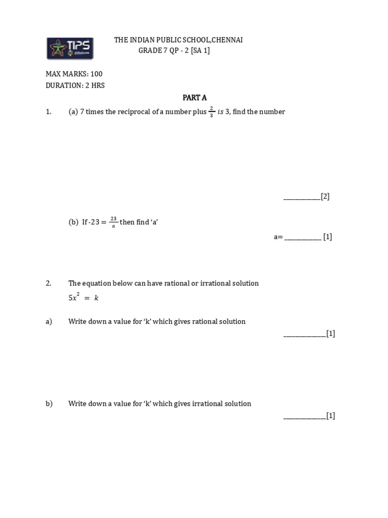 SA1-G7-Set 2-QP | PDF | Equations | Exponentiation