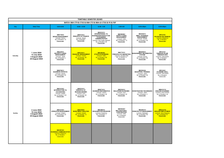 BBA - TIMETABLE BBA ADULT LEARNER 202405 | PDF | Business Economics | Economics