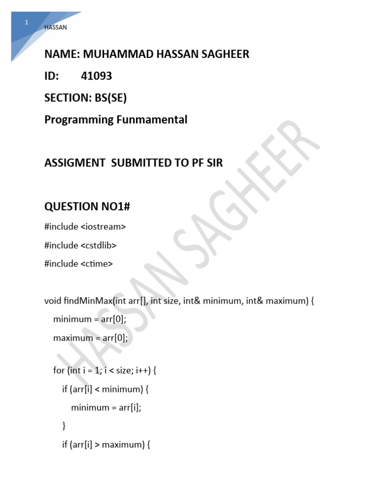PF Assigment Hassan | PDF | Computer Programming | C++