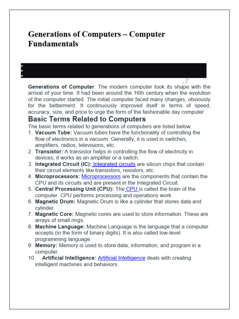 Generations of Computers | PDF | Integrated Circuit | Central Processing Unit