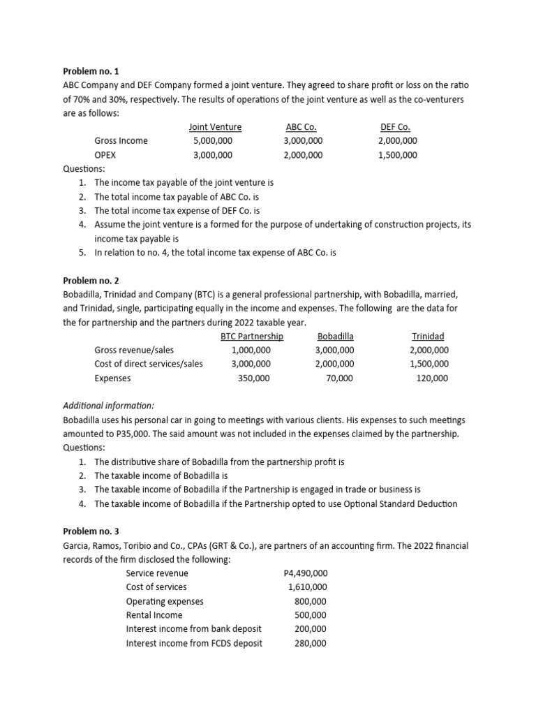 Partnership, Co-Ownership, JV | PDF | Income | Expense