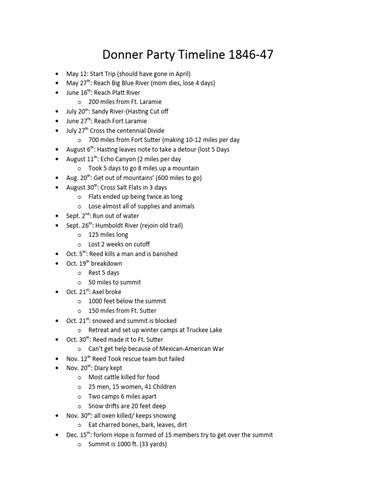 Donner Party Timeline 1846 | Download Free PDF | American Frontier | Military Operations