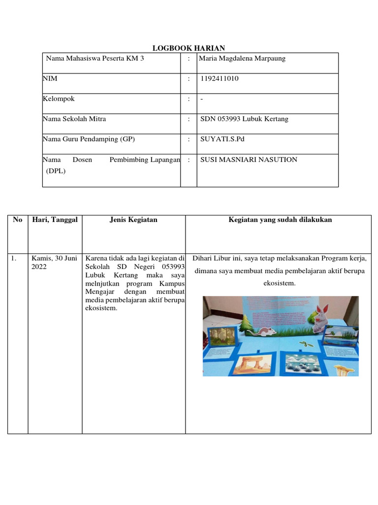 LOGBOOK HARIAN 30 Juni 2022 | PDF