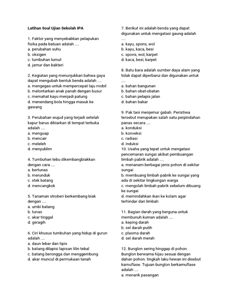 Latihan Soal Ujian Sekolah IPA | PDF