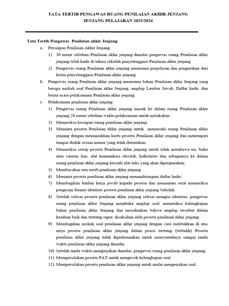 Tata Tertib Pengawas dan Peserta PAT | PDF