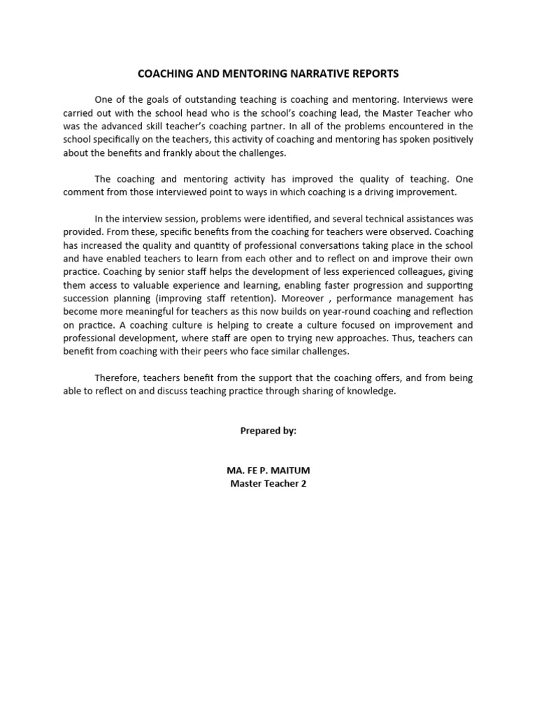 @coaching and Mentoring Narrative Reports | PDF