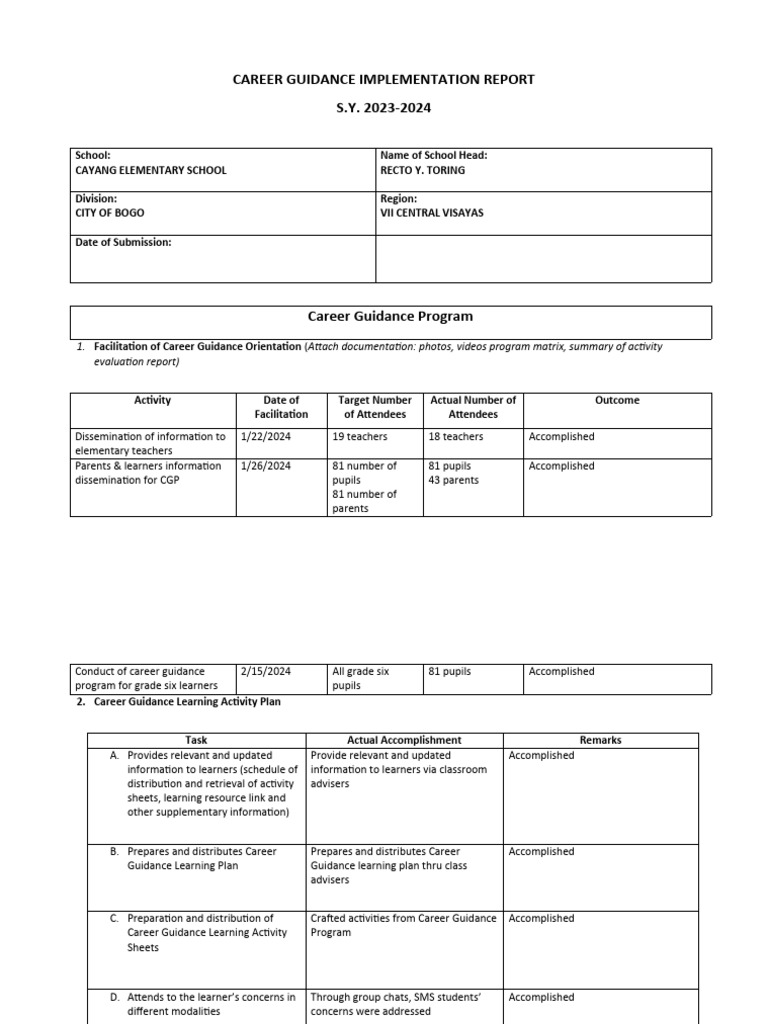 @Career Guidance Implementation Report | PDF | Pedagogy | Cognitive Science @Career Guidance Implementation Report | PDF | Pedagogy | Cognitive Science