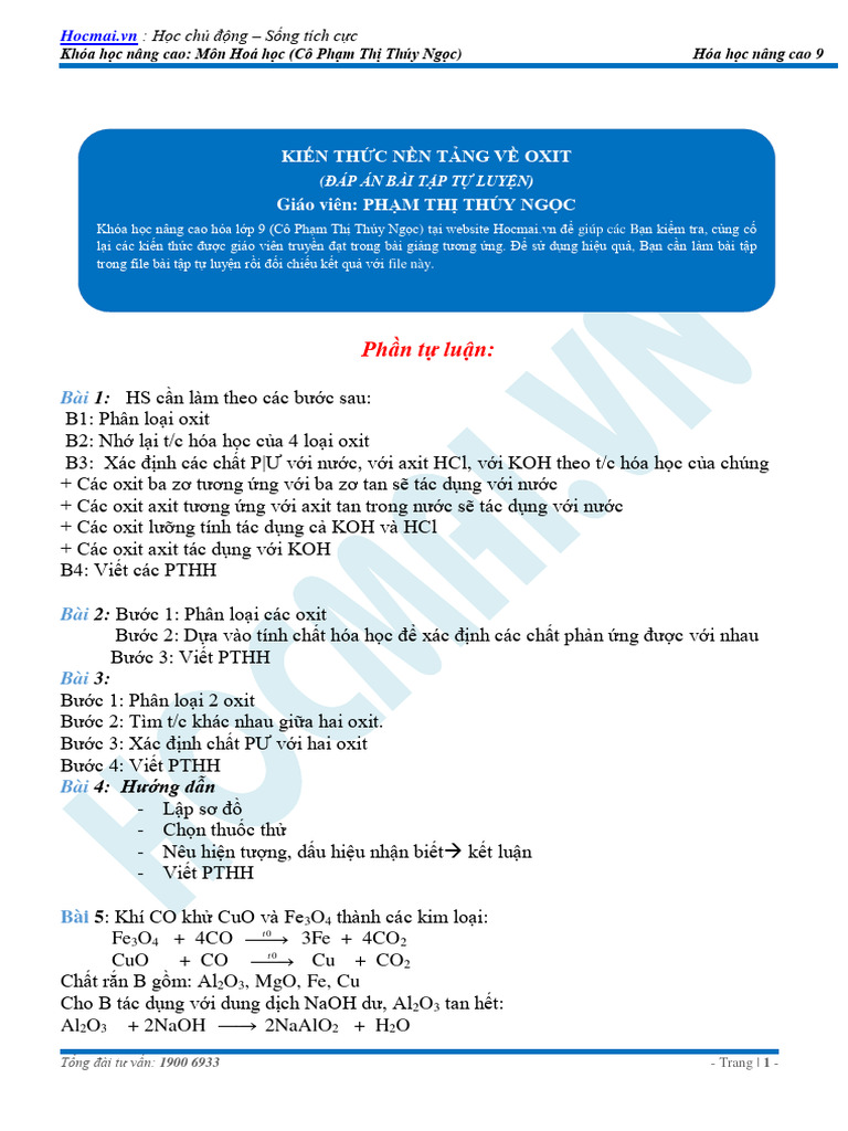 DA Bai Tap Oxit - Chuan | PDF