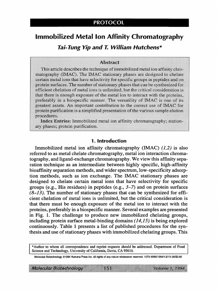 Immobilized Metal Ion Affinity Chromatography | PDF | Chromatography ...