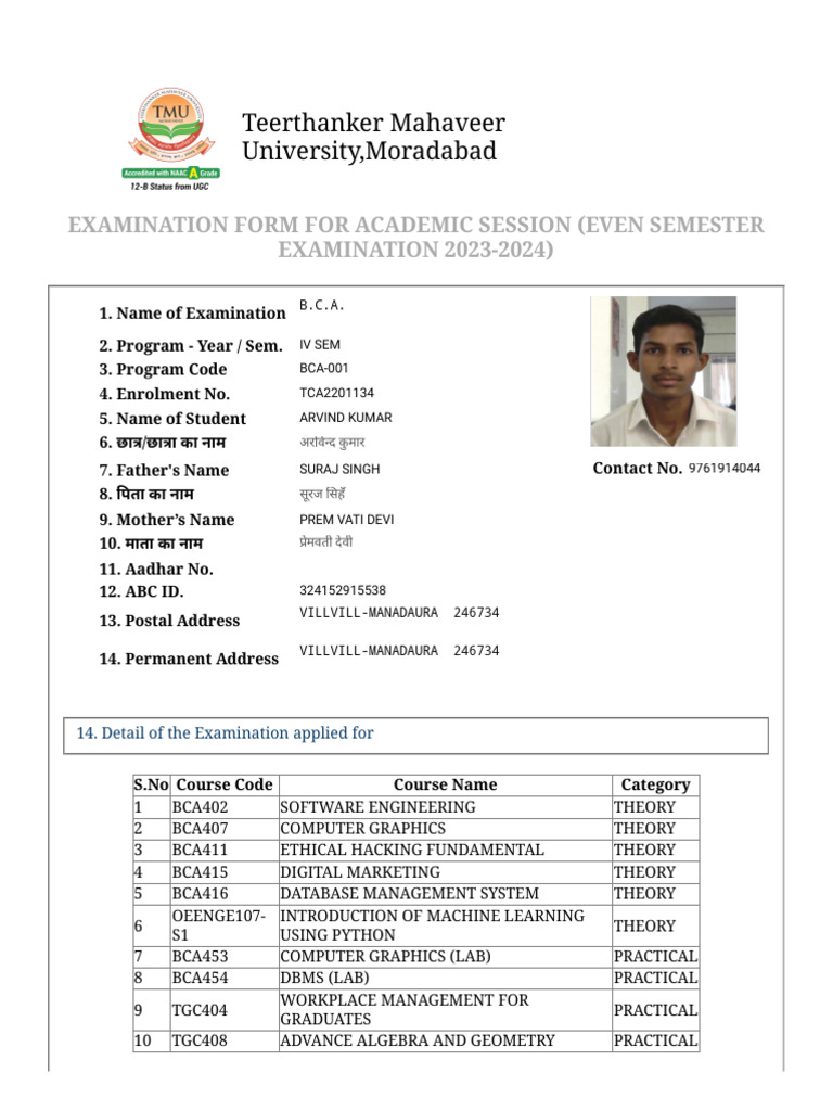 arvind exam form | PDF | Databases | Computing