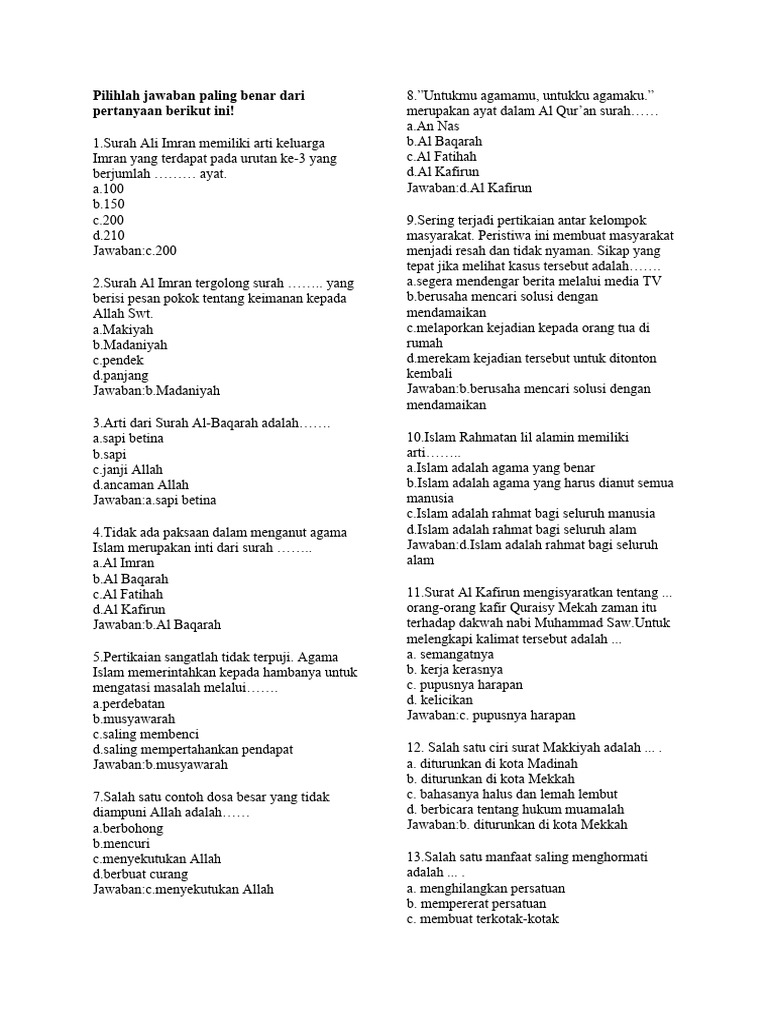 Soal Pai Kls 5 + Kunci | PDF