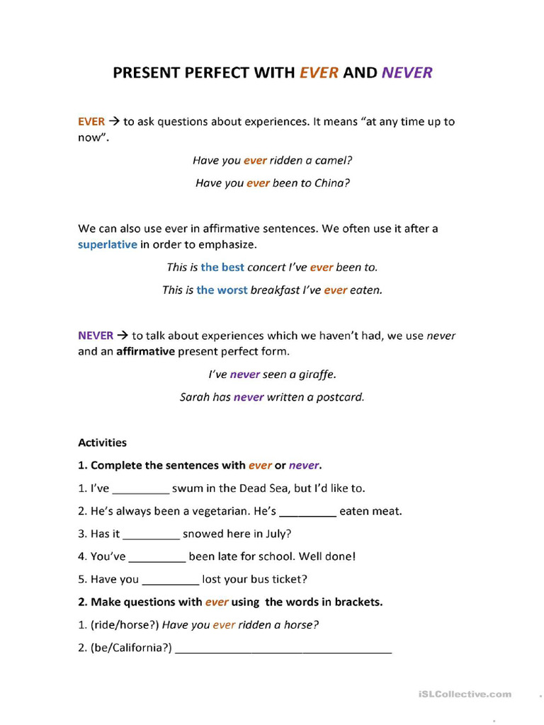Present Perfect With Ever and Never | PDF