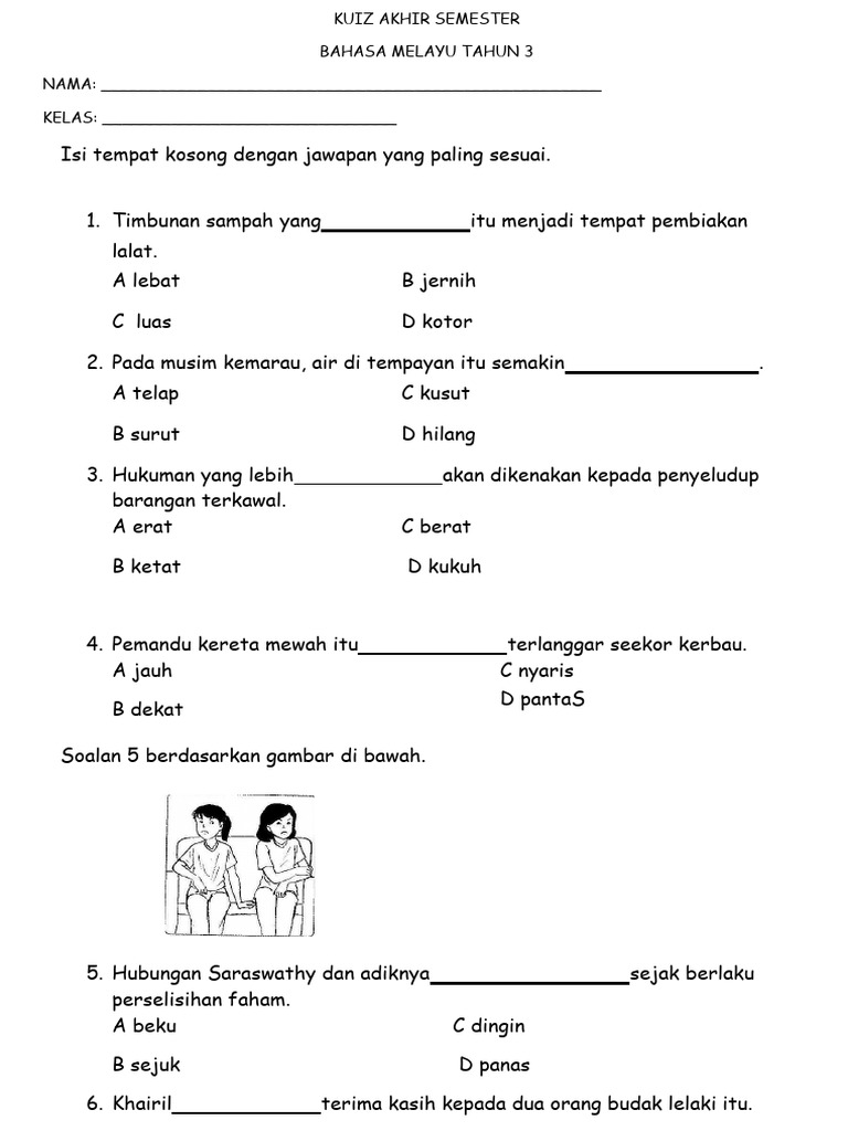 Kuiz Bahasa Melayu Tahun 3 | PDF