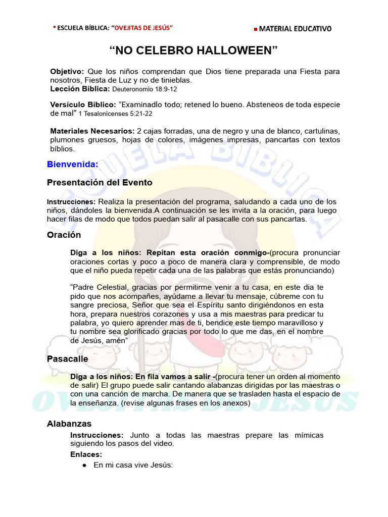 Enseñanza Bíblica: No al Halloween | PDF | Oración | Jesús
