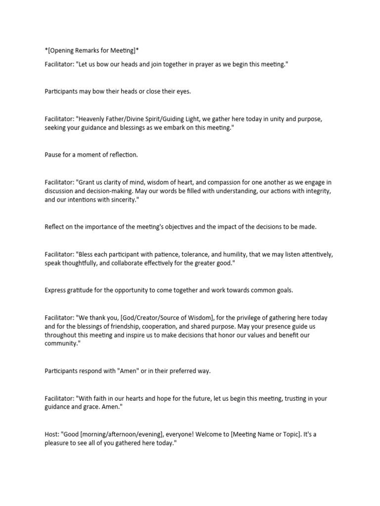 Opening Remarks For Meeting | PDF | Wisdom | Facilitator