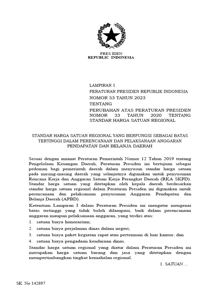 Perpres Nomor 53 Tahun 2023 - Lampiran I | PDF