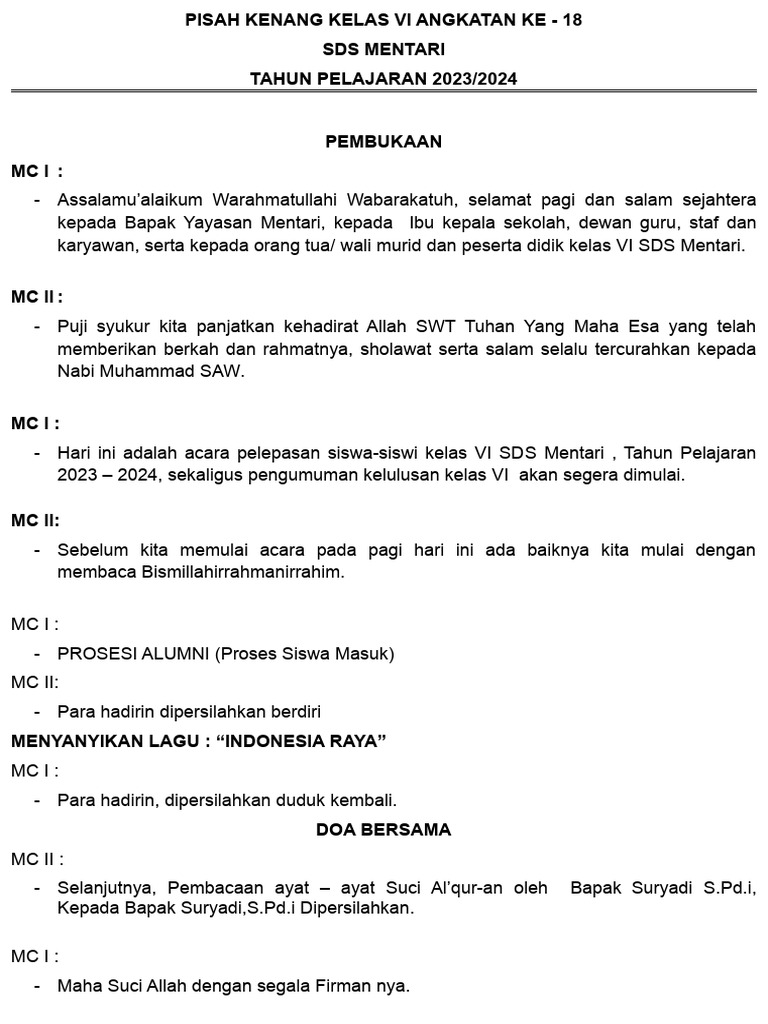 Rundown Acara SDS Mentari | PDF