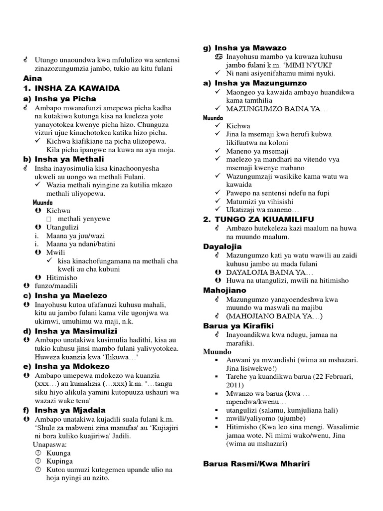 Aina Ya Insha | PDF