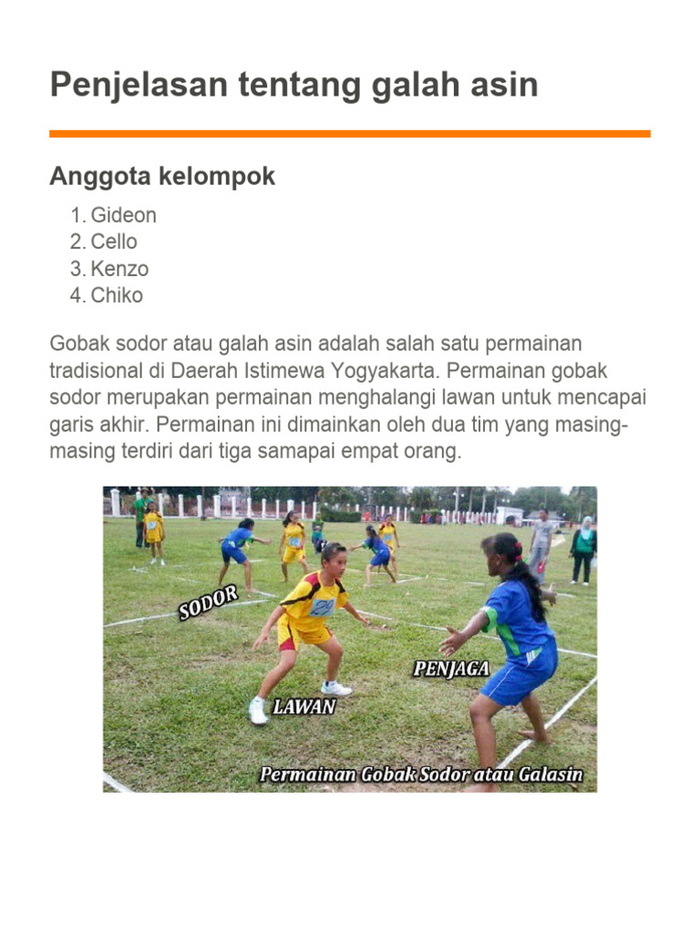 Sejarah dan Cara Bermain Galah Asin | PDF | Griya & Taman