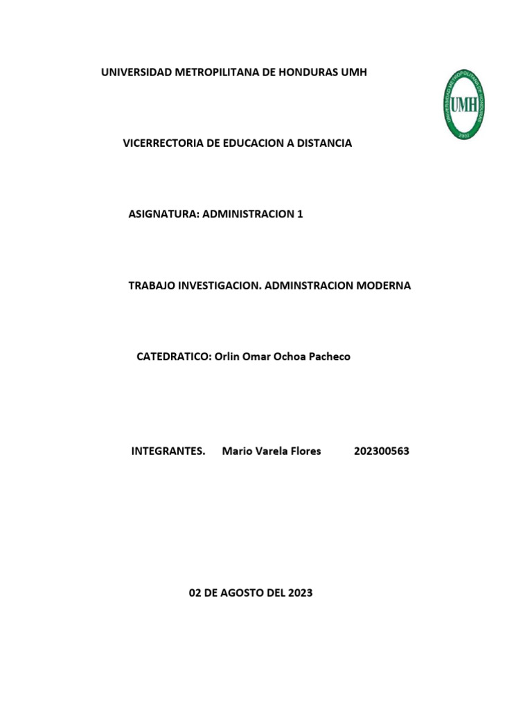 Universidad Metropilitana de Honduras Umh | PDF | Teoría | Planificación