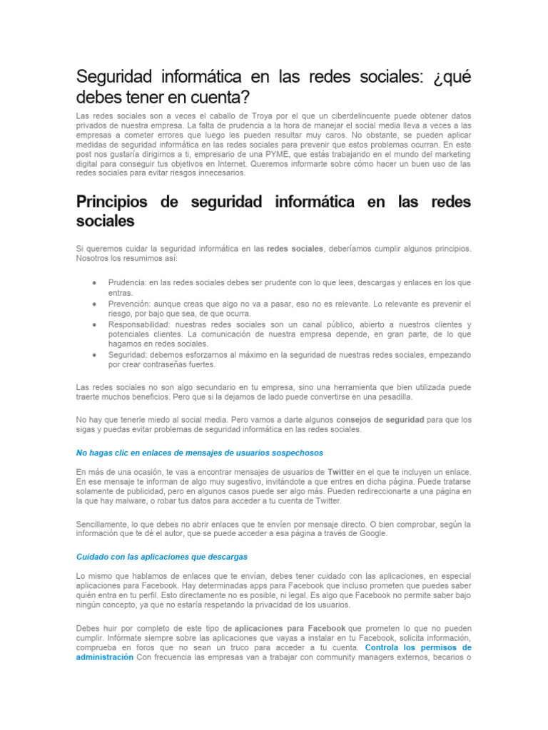 Seguridad Informática En Las Redes Sociales Pdf Servicio De Redes
