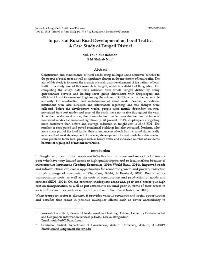 Impacts of Rural Road Development On Local Traffic: A Case Study of ...