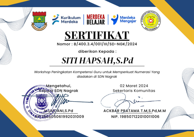 Sertifikat Siti Hapsah | PDF